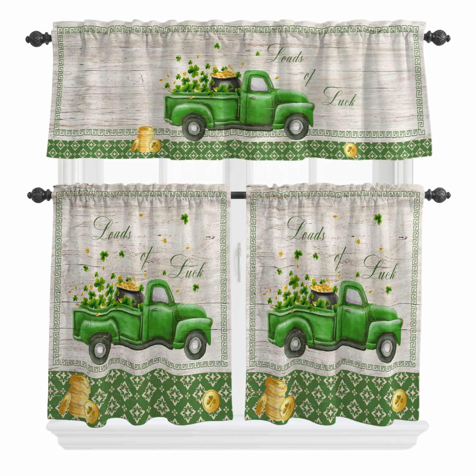 3 Piece Kitchen Curtains and Valances Set St. Patrick's Day Cafe ...
