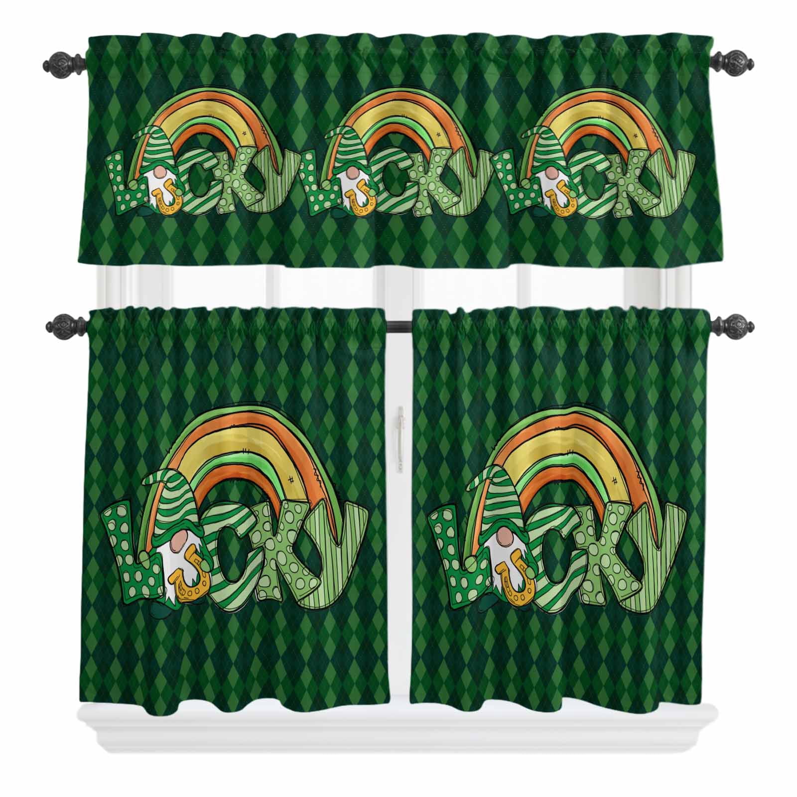 3 Piece Kitchen Curtains and Valances Set St Patrick's Day Cafe ...