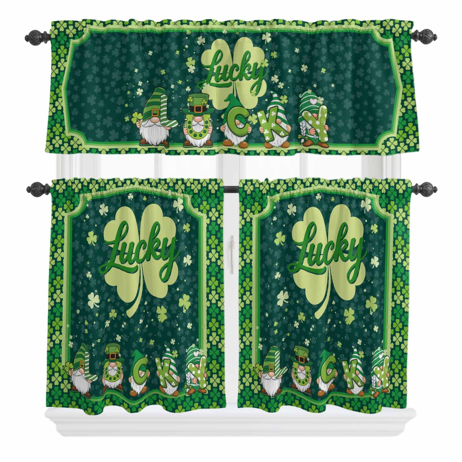 3 Piece Kitchen Curtains and Valances Set St. Patrick's Day Cafe ...