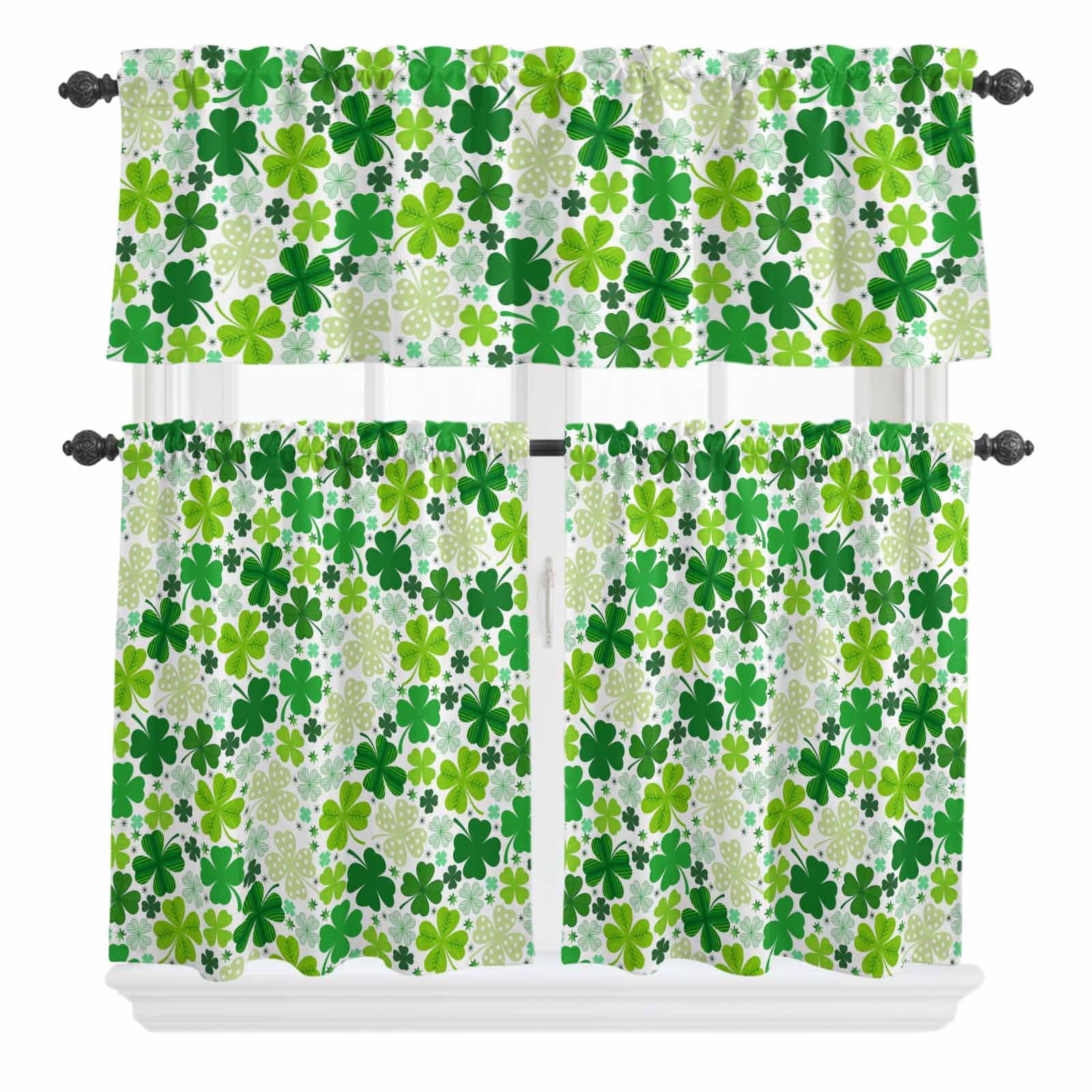 3 Piece Kitchen Curtains and Valances Set St. Patrick's Day Cafe ...