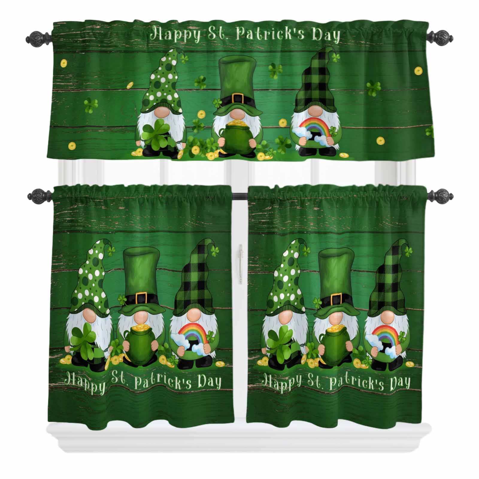 3 Piece Kitchen Curtains and Valances Set St. Patrick's Day Cafe ...