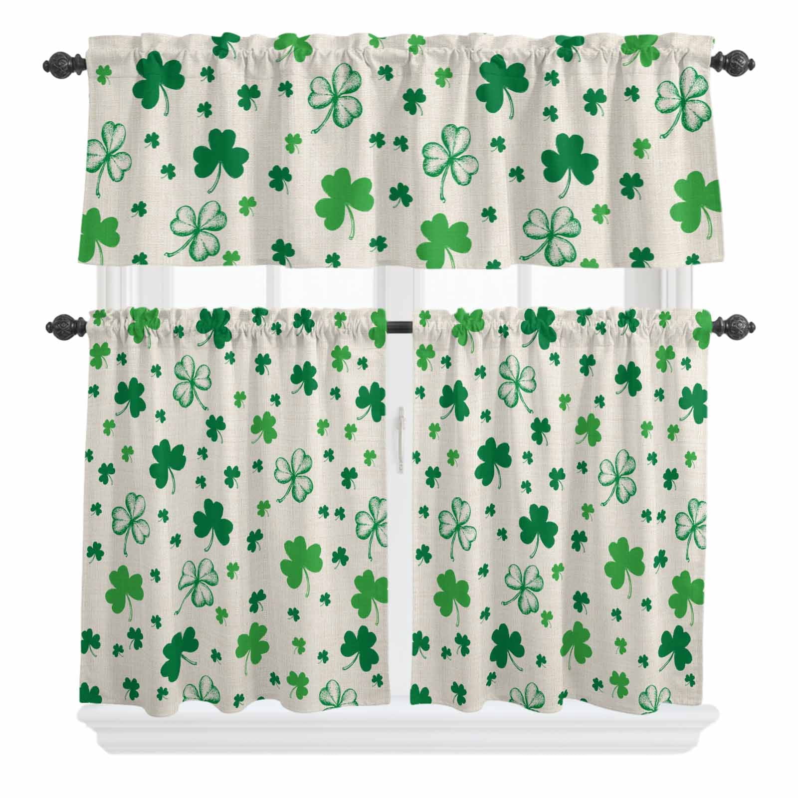 3 Piece Kitchen Curtains and Valances Set St. Patrick's Day Cafe ...