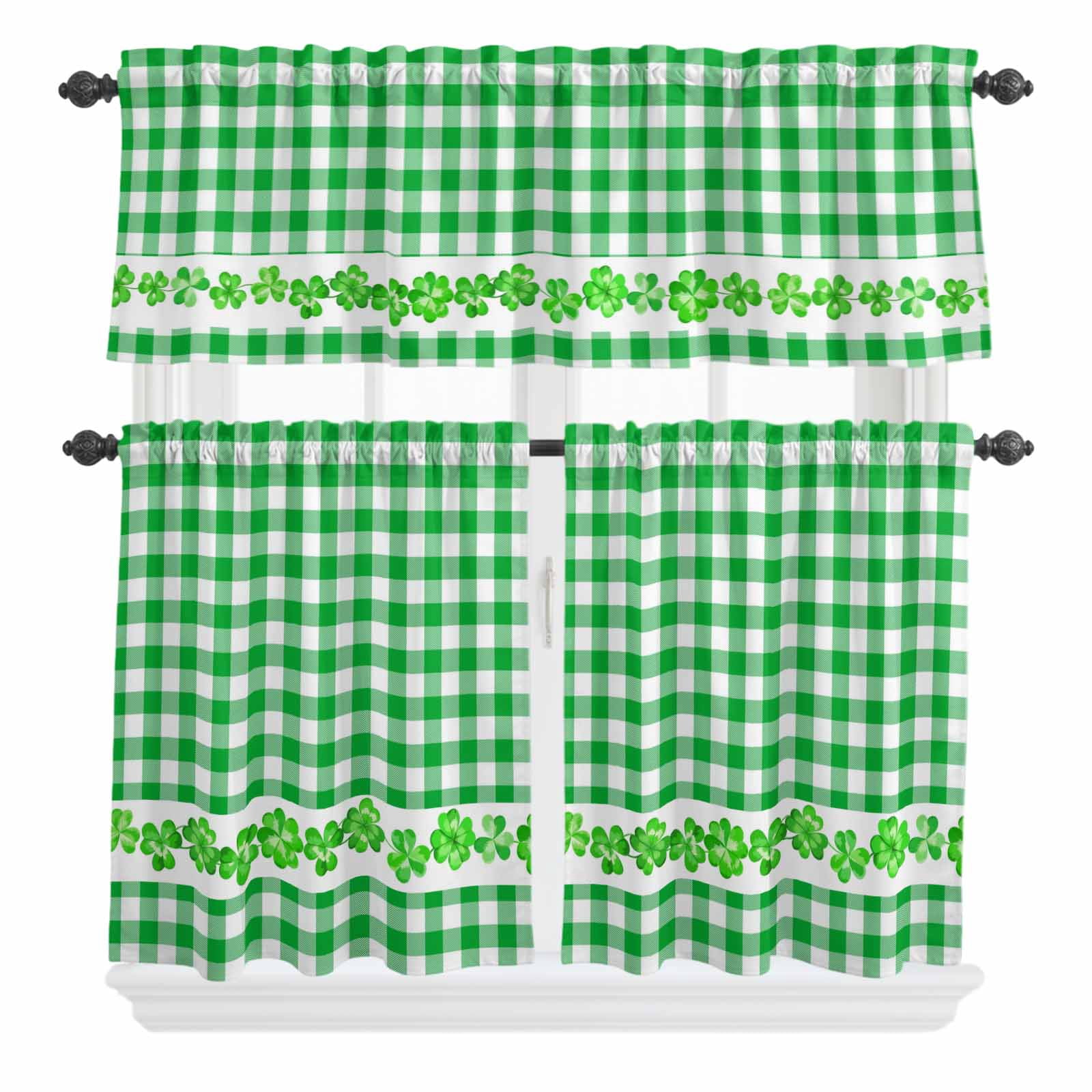 3 Piece Kitchen Curtains and Valances Set St. Patrick's Day Cafe ...