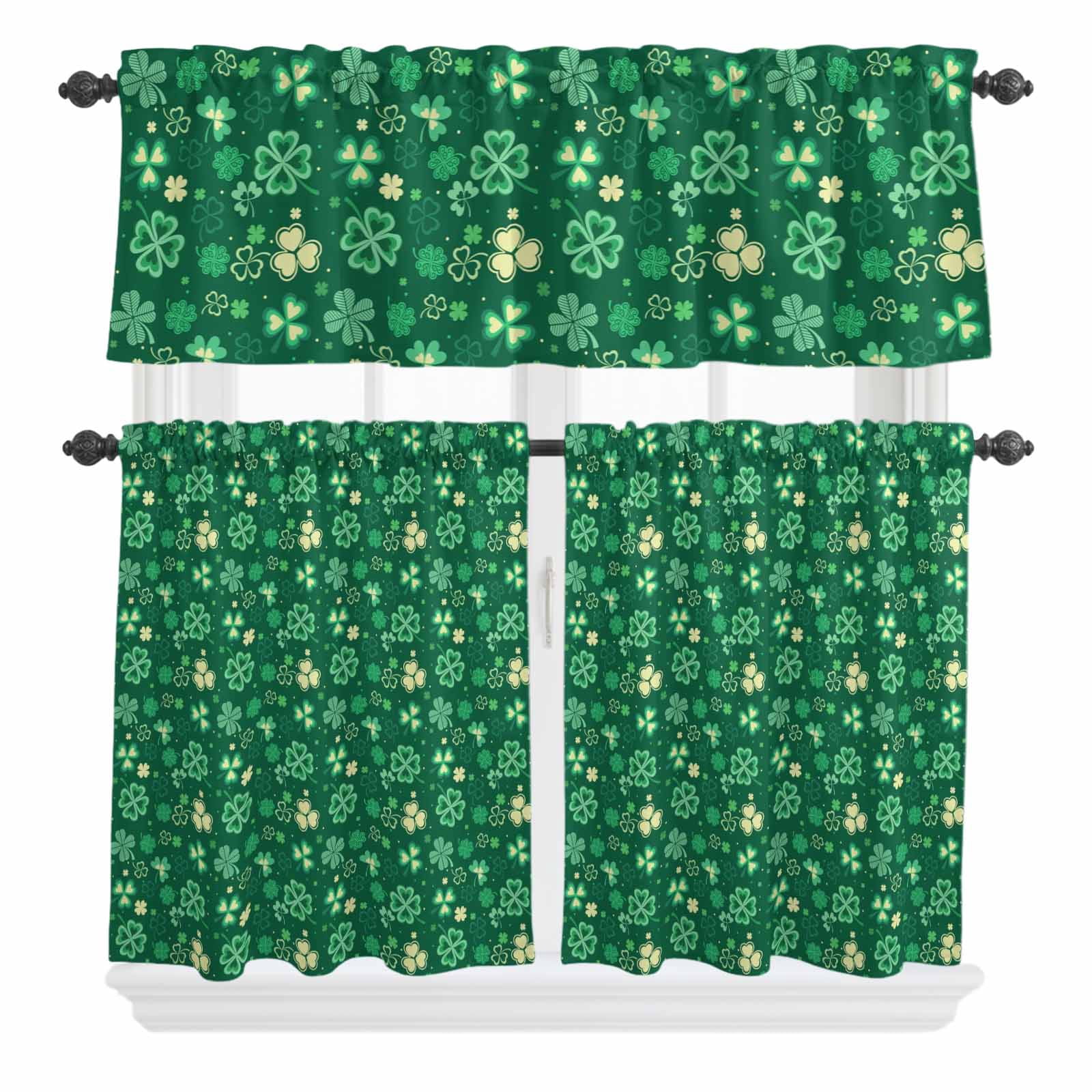 3 Piece Kitchen Curtains and Valances Set St. Patrick's Day Cafe ...