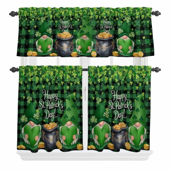 3 Piece Kitchen Curtains and Valances Set St. Patrick's Day Cafe ...