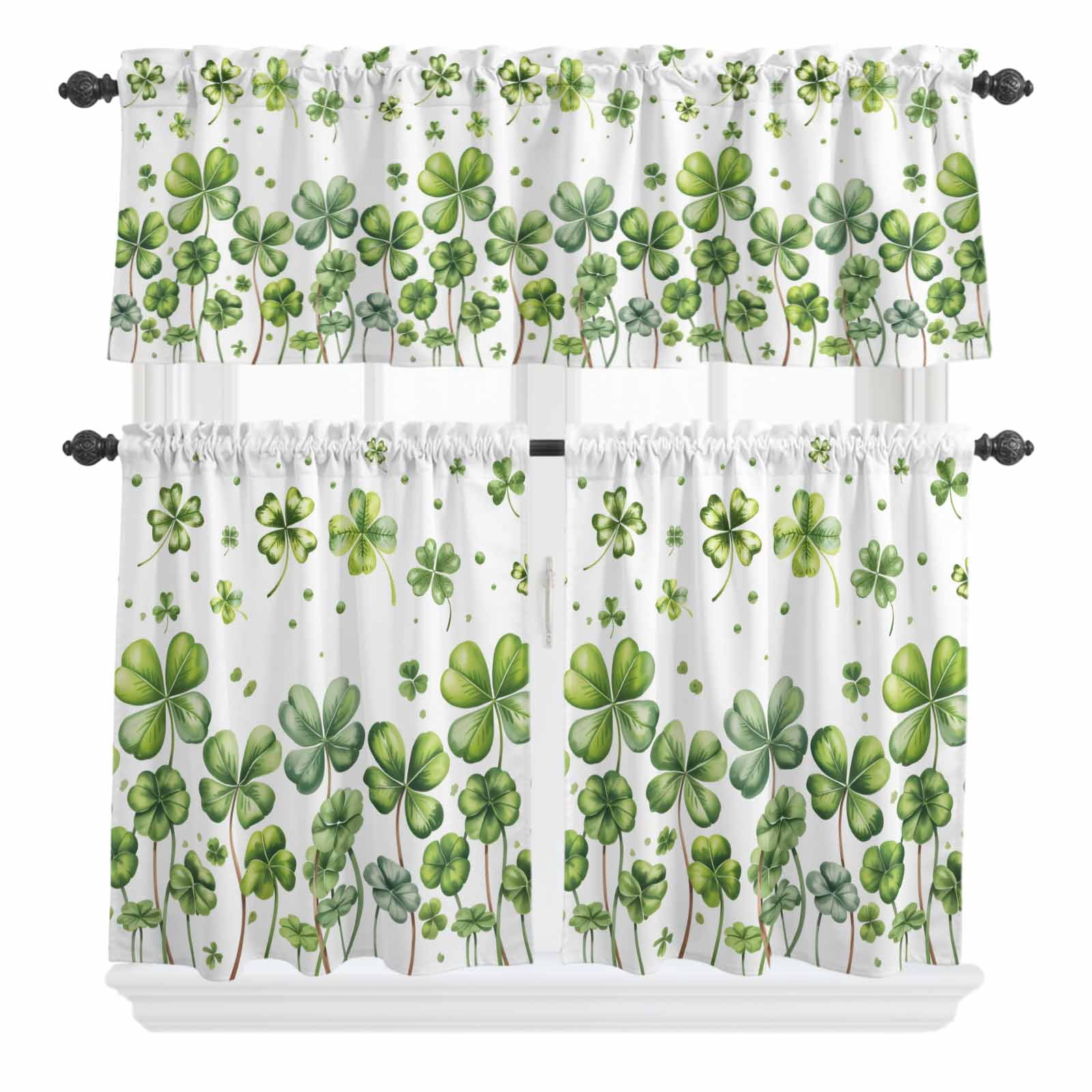 3 Piece Kitchen Curtains and Valances Set St. Patrick's Day Cafe ...