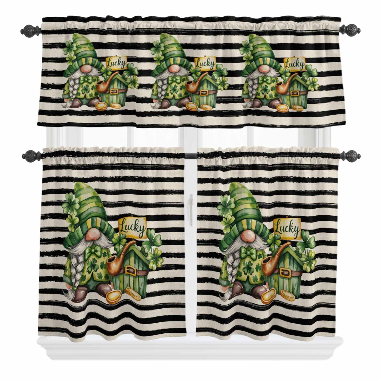 3 Piece Kitchen Curtains and Valances Set St. Patrick's Day Cafe ...