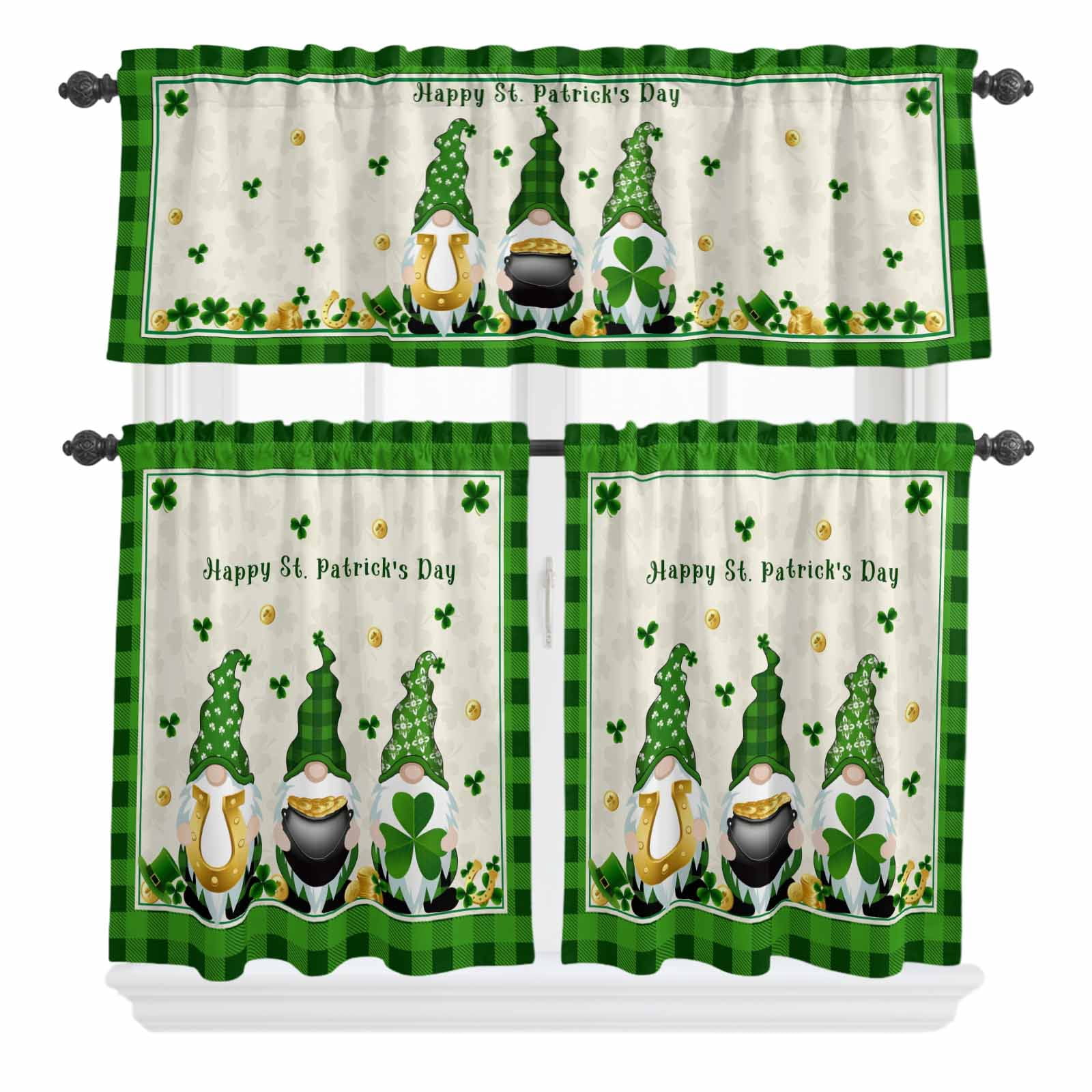 3 Piece Kitchen Curtains and Valances Set St. Patrick's Day Cafe ...