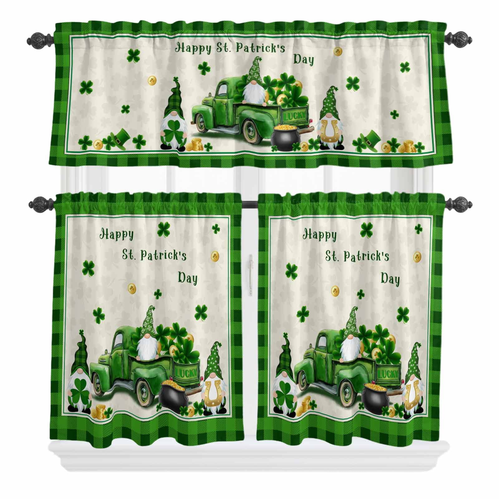 3 Piece Kitchen Curtains and Valances Set St. Patrick's Day Cafe ...