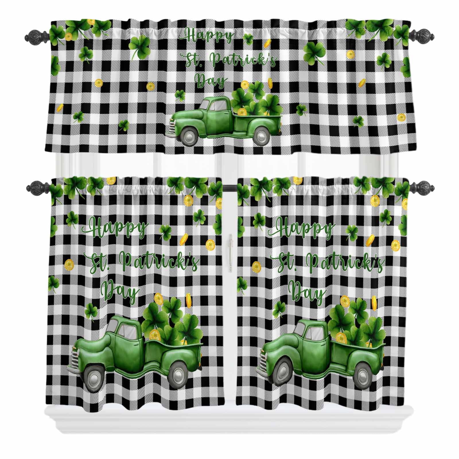 3 Piece Kitchen Curtains and Valances Set St. Patrick's Day Cafe ...