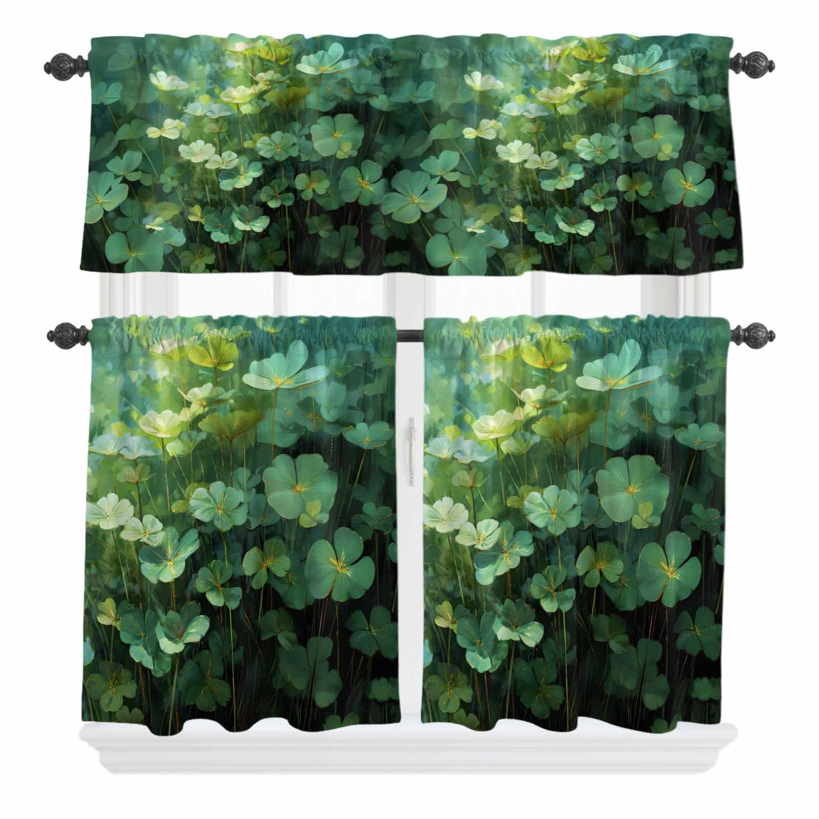 3 Piece Kitchen Curtains and Valances Set St. Patrick's Day Cafe ...