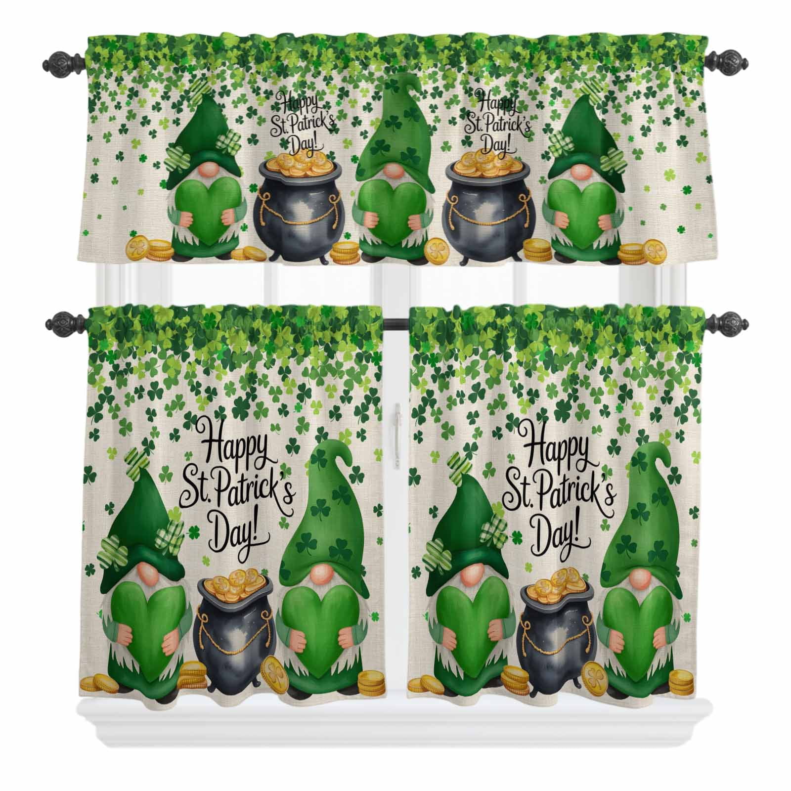 3 Piece Kitchen Curtains and Valances Set St. Patrick's Day Cafe ...