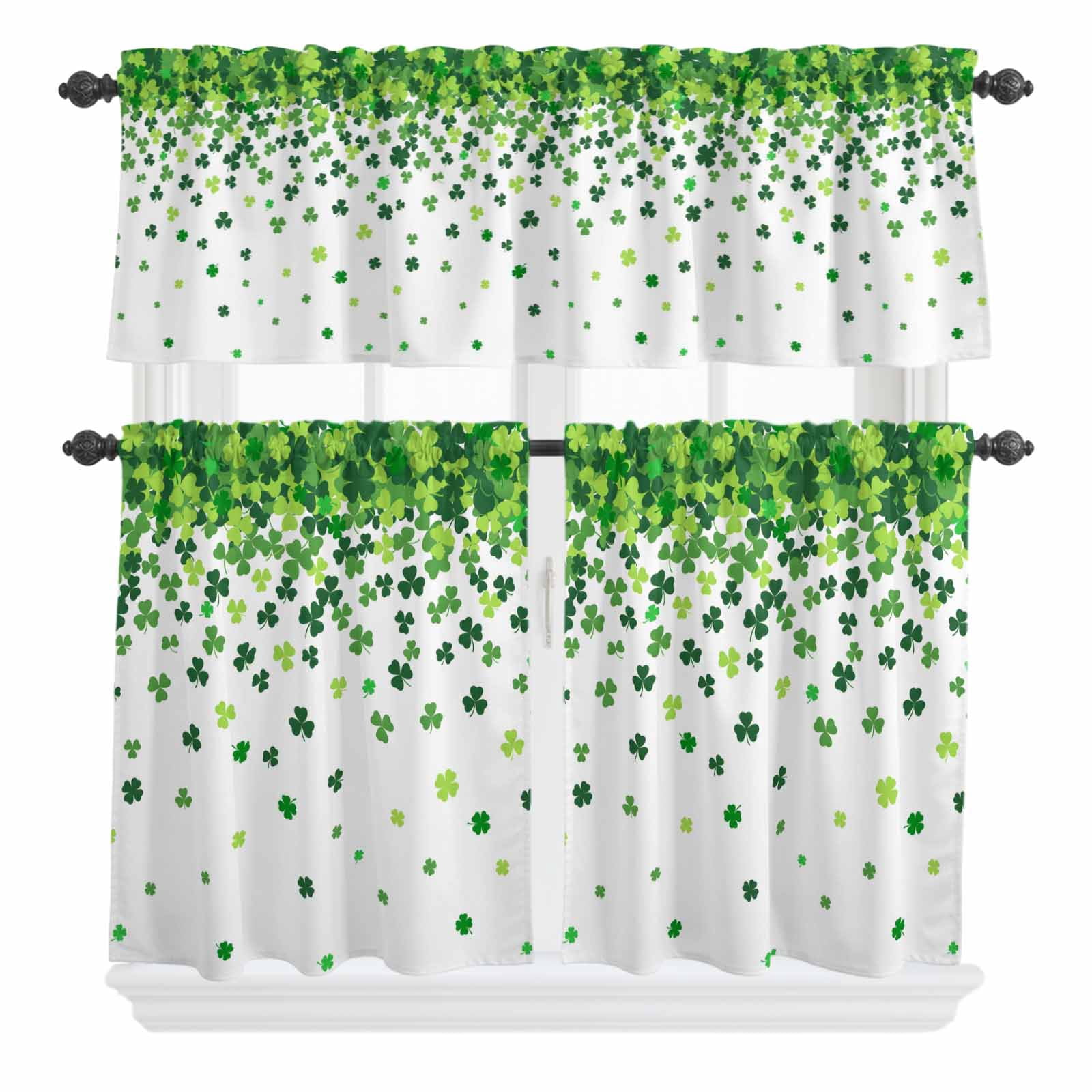 3 Piece Kitchen Curtains and Valances Set St. Patrick's Day Cafe ...