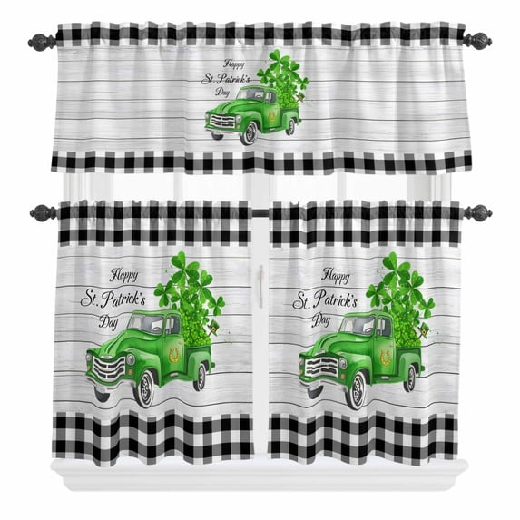 3 Piece Kitchen Curtains and Valances Set St. Patrick's Day Cafe ...