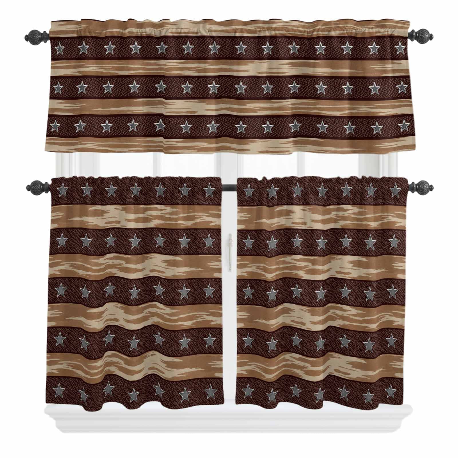 3 Piece Kitchen Curtains and Valances Set Star Vintage Cafe Curtains 24 ...