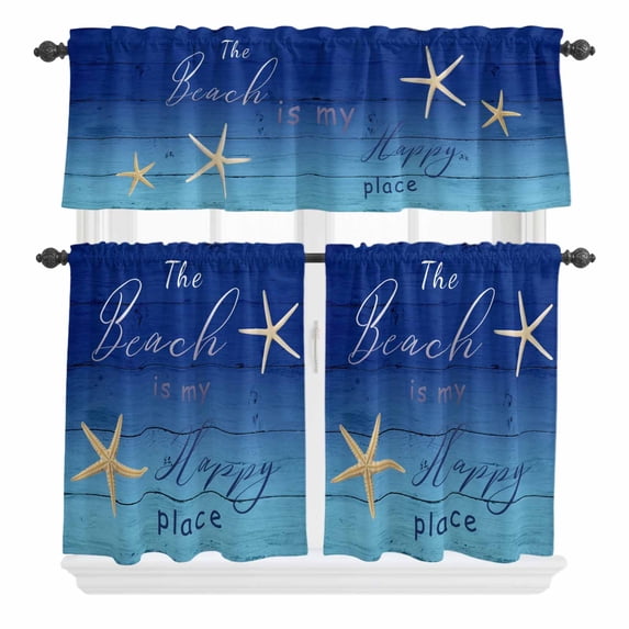 3 Piece Kitchen Curtains and Valances Set Starfish Blue Cafe Curtains ...