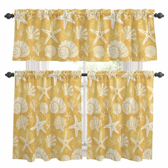 3 Piece Kitchen Curtains and Valances Set Starfish Yellow Coastal Cafe ...