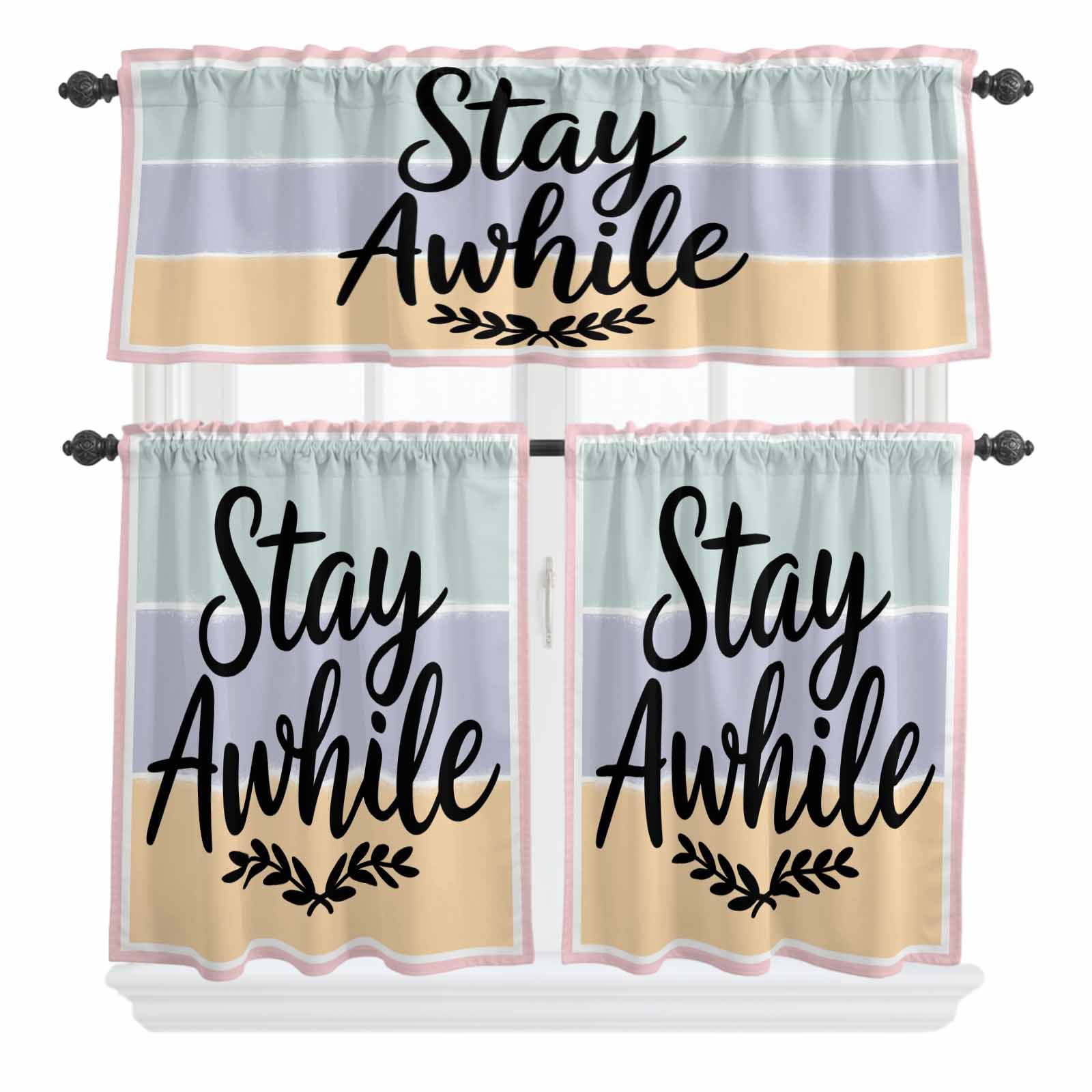 3 Piece Kitchen Curtains and Valances Set Stay Awhile Cafe Curtains 24 ...