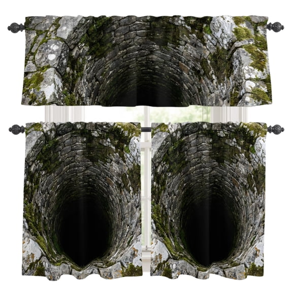 3 Piece Kitchen Curtains and Valances Set Stone Well Cafe Curtains 24 ...