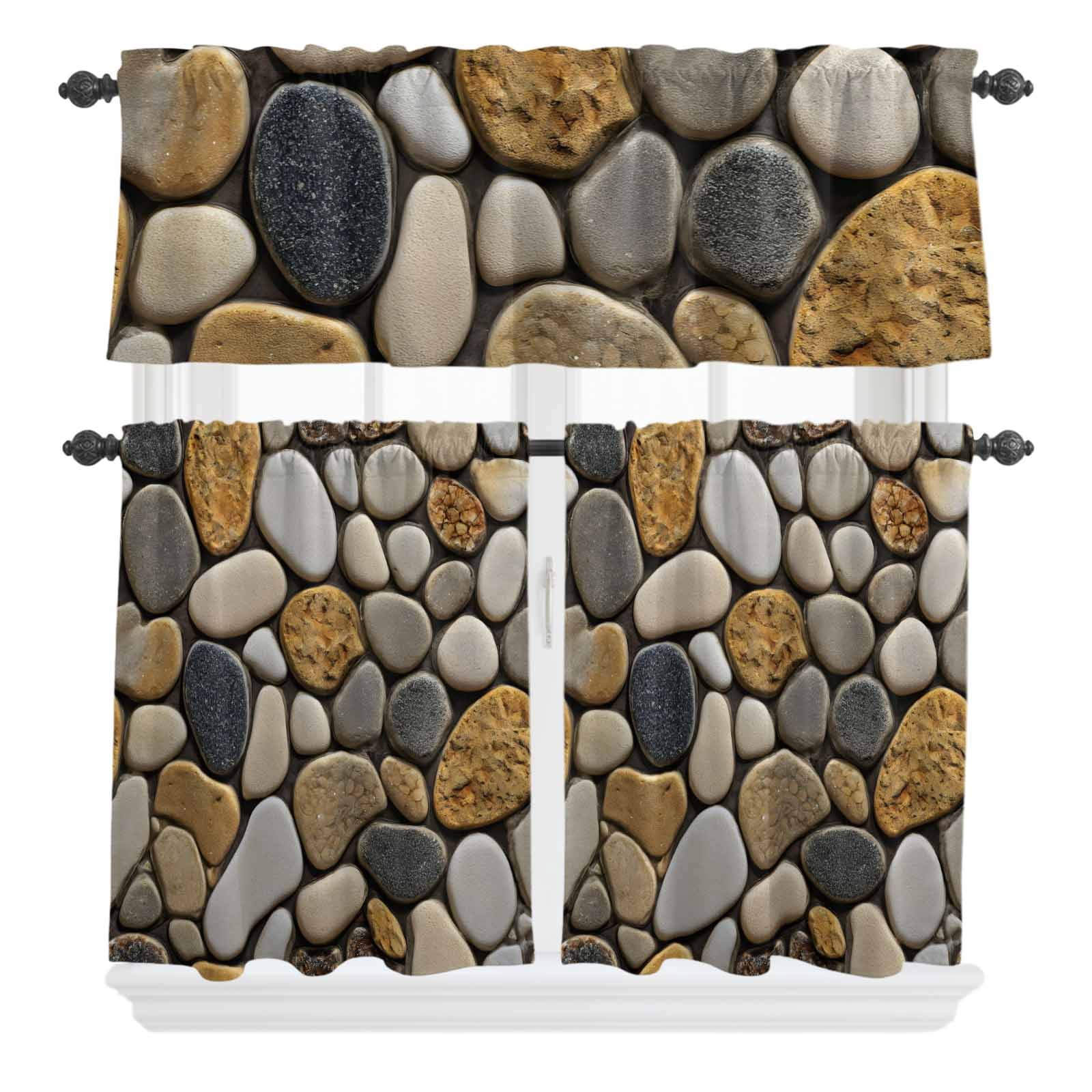 3 Piece Kitchen Curtains and Valances Set Stones Cafe Curtains 24 Inch ...