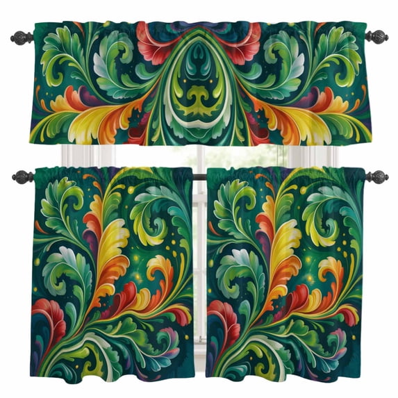 3 Piece Kitchen Curtains and Valances Set Summer Botanical Cafe ...