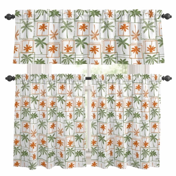 3 Piece Kitchen Curtains and Valances Set Summer Botanical Cafe ...