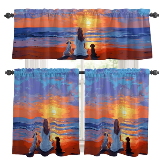 3 Piece Kitchen Curtains and Valances Set Summer Coastal Cafe Curtains ...