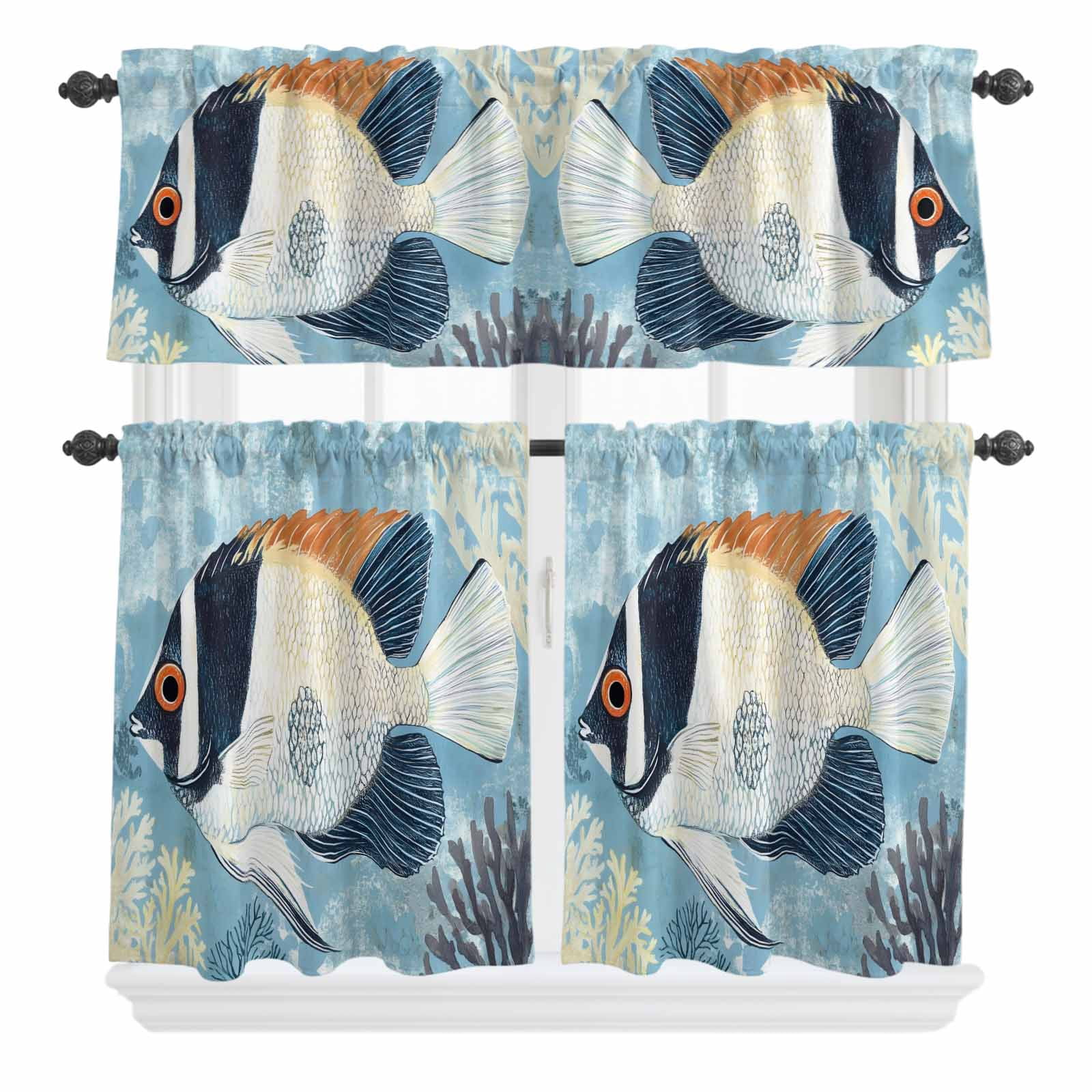 3 Piece Kitchen Curtains and Valances Set Summer Coastal Cafe Curtains ...