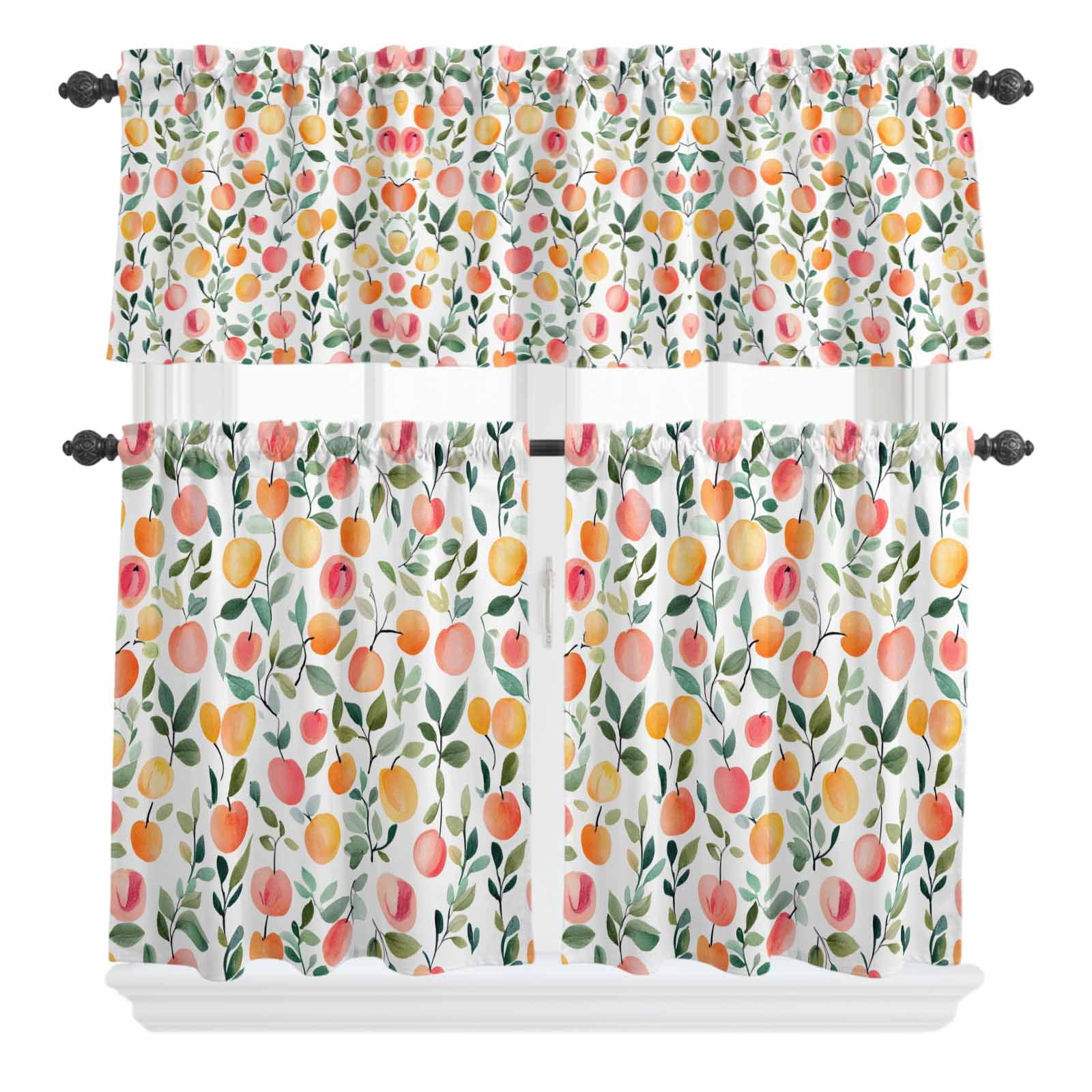 3 Piece Kitchen Curtains and Valances Set Summer Fruits Cafe Curtains ...