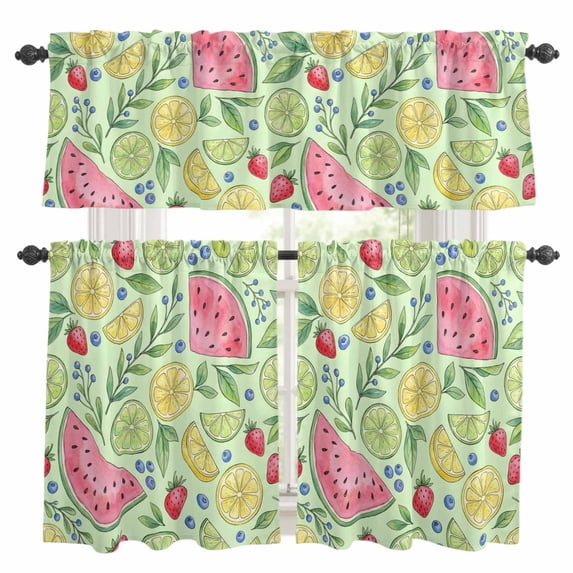 3 Piece Kitchen Curtains and Valances Set Summer Fruits Cafe Curtains ...