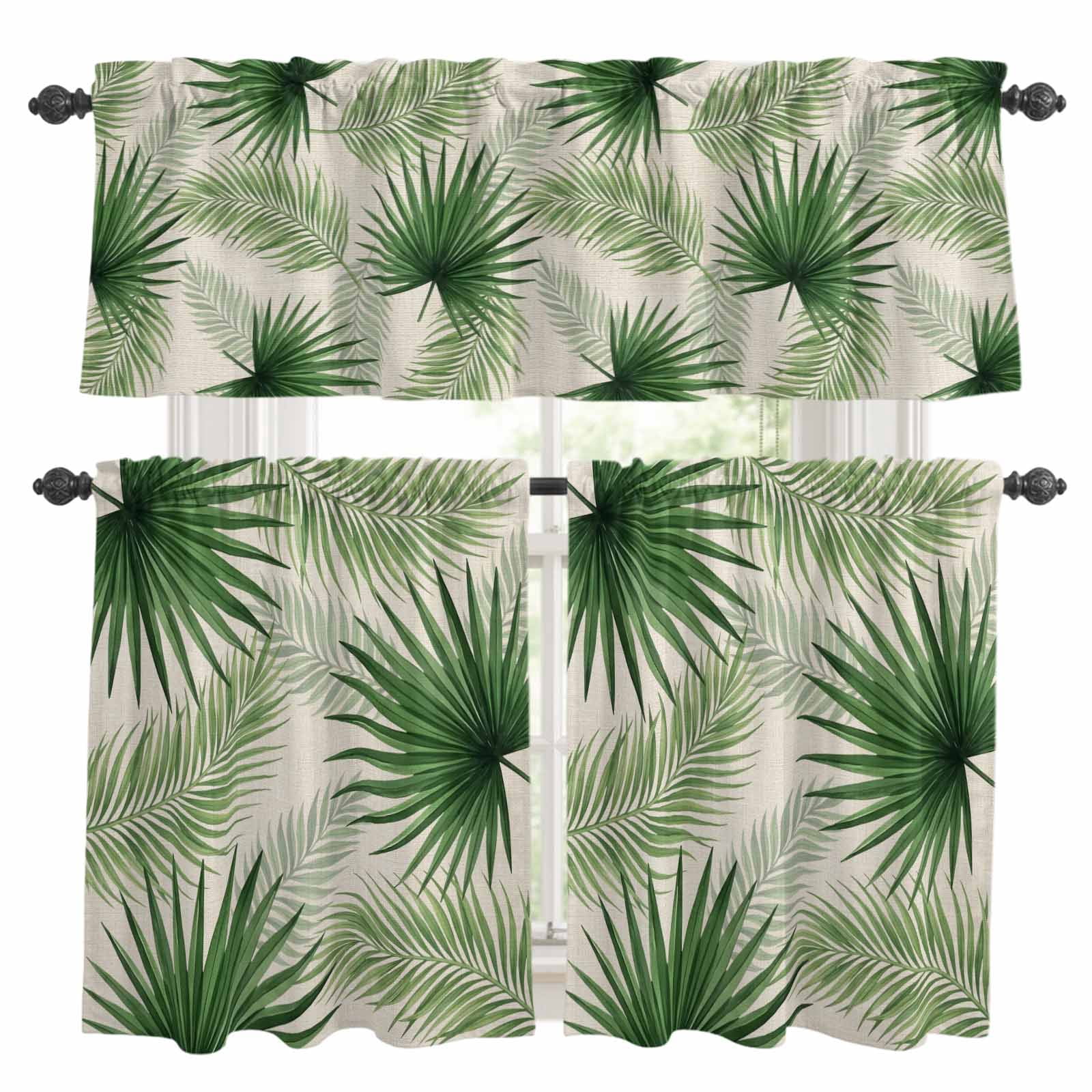 3 Piece Kitchen Curtains and Valances Set Summer Leaves Cafe Curtains ...