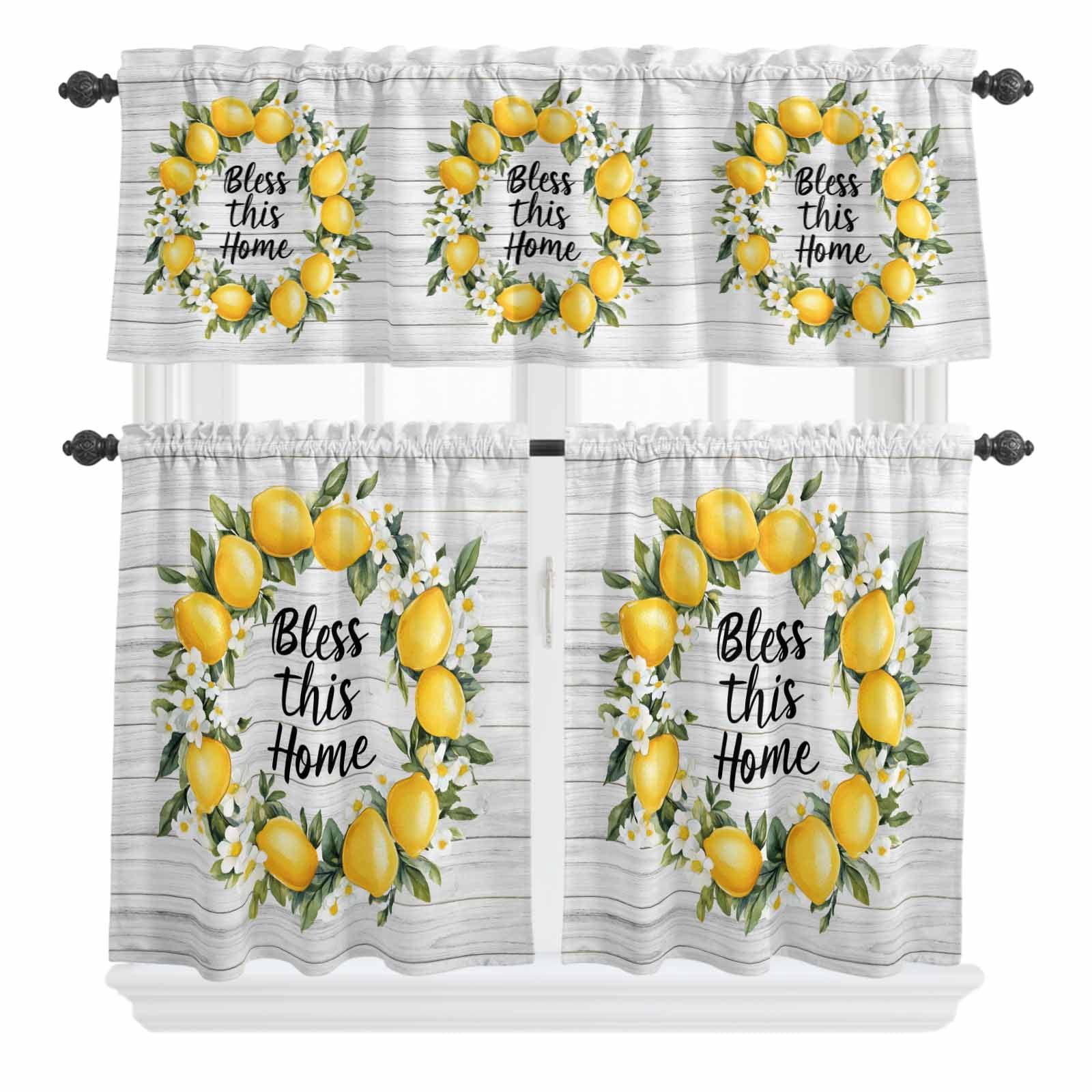 3 Piece Kitchen Curtains and Valances Set Summer Lemon Cafe Curtains 24 ...