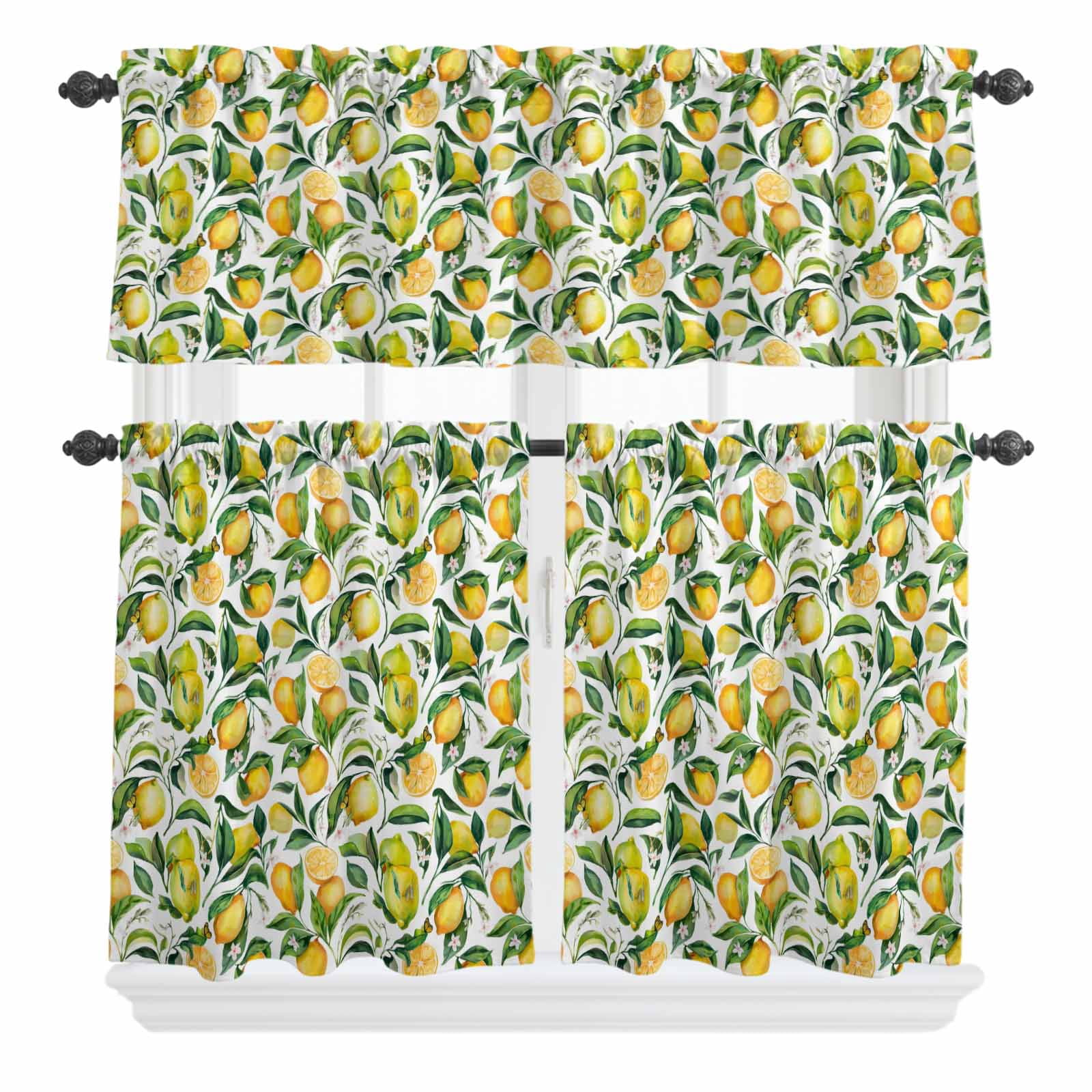 3 Piece Kitchen Curtains and Valances Set Summer Lemon Cafe Curtains 36 ...