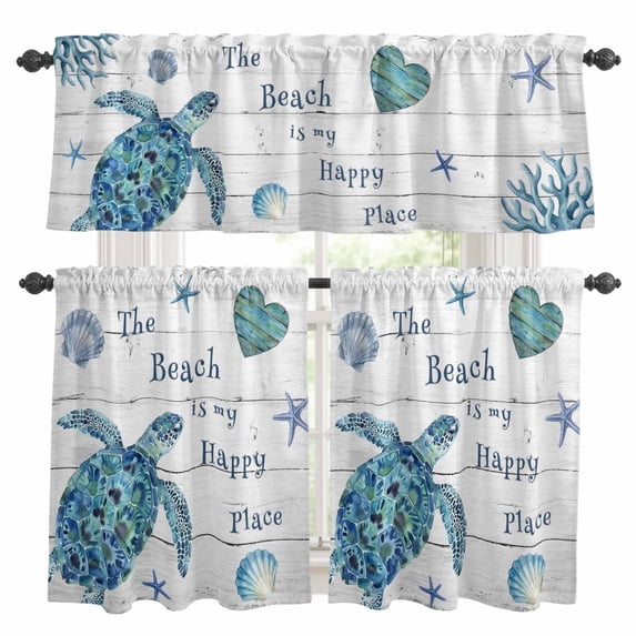 3 Piece Kitchen Curtains and Valances Set Summer Marine Life Cafe ...