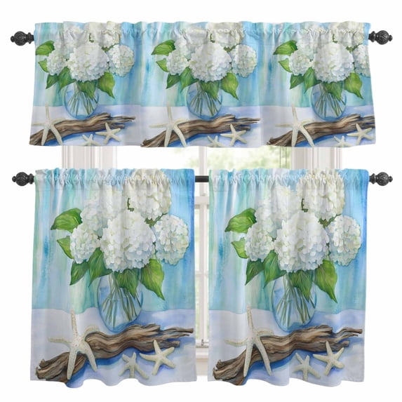 3 Piece Kitchen Curtains and Valances Set Summer Ocean Cafe Curtains 36 ...