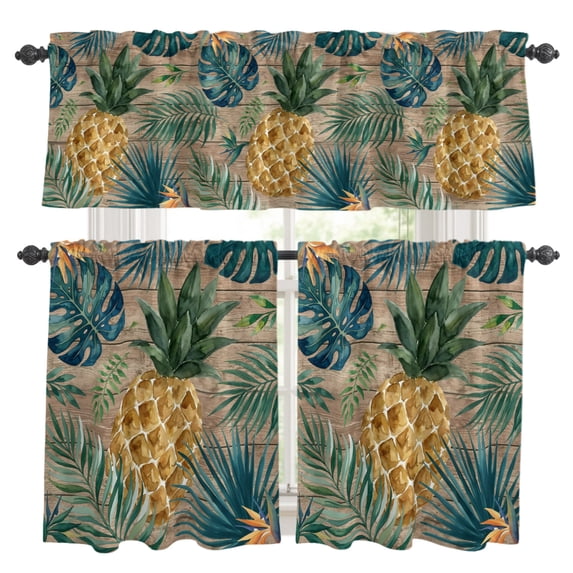 3 Piece Kitchen Curtains and Valances Set Summer Pineapple Cafe ...