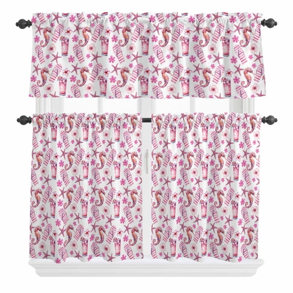 3 Piece Kitchen Curtains and Valances Set Summer Pink Flower Slipper ...