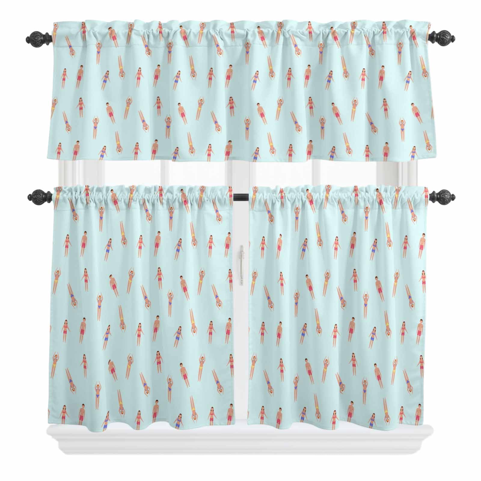 3 Piece Kitchen Curtains and Valances Set Summer Swimmers Cafe Curtains ...