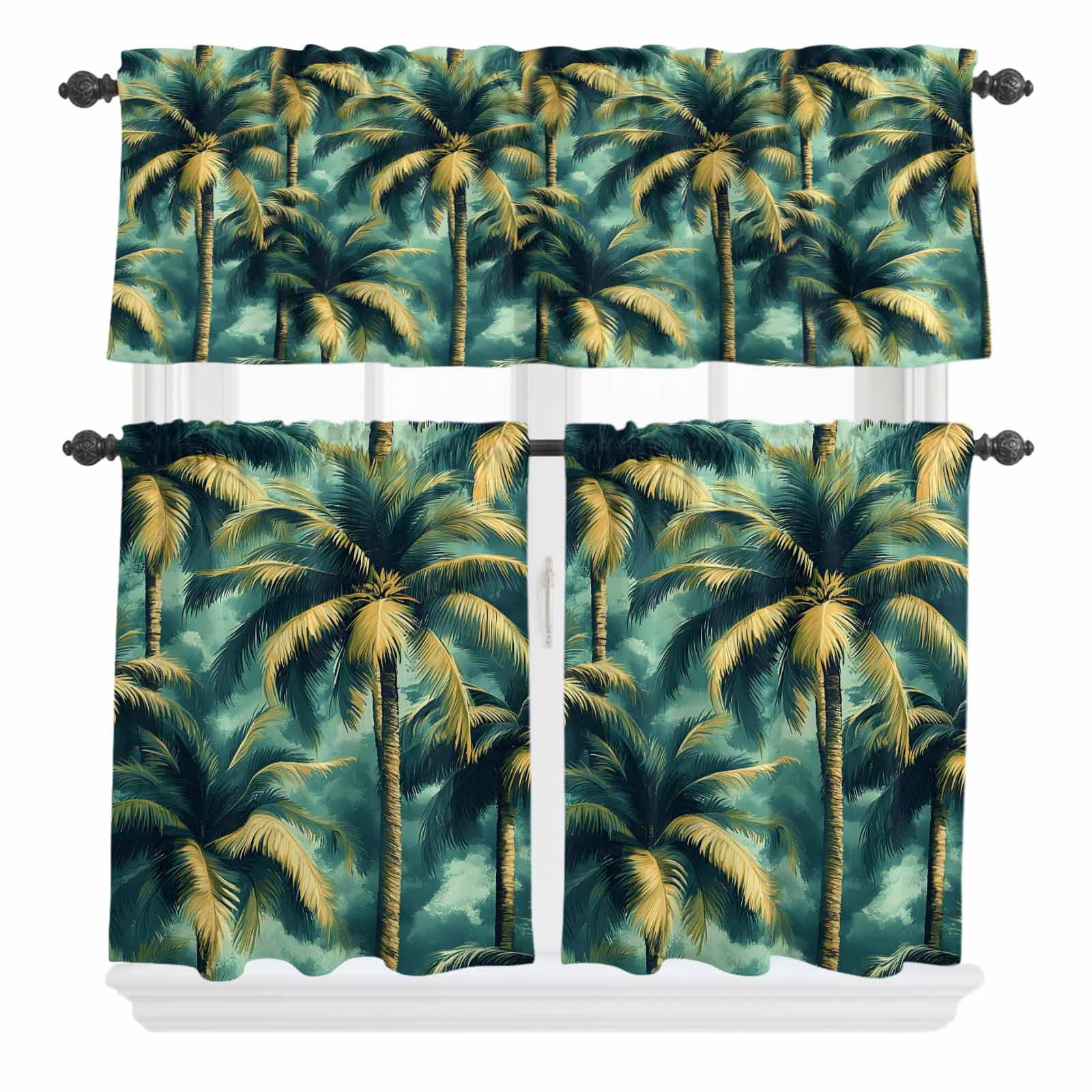 3 Piece Kitchen Curtains and Valances Set Summer Trees Cafe Curtains 24 ...