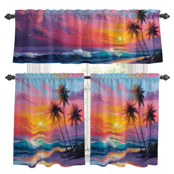 3 Piece Kitchen Curtains and Valances Set Summer Tropical Beach Cafe ...