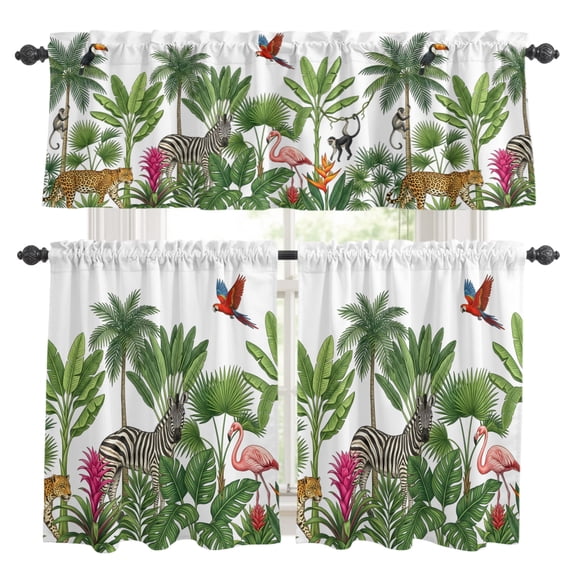 3 Piece Kitchen Curtains and Valances Set Summer Tropical Plants Cafe ...