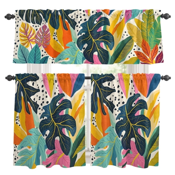3 Piece Kitchen Curtains and Valances Set Summer Tropical Plants Cafe ...