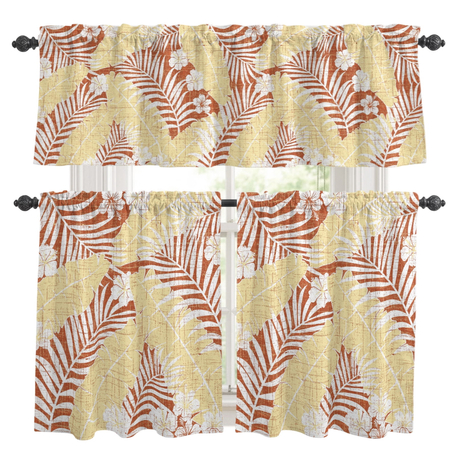 3 Piece Kitchen Curtains and Valances Set Summer Tropical Plants Cafe ...