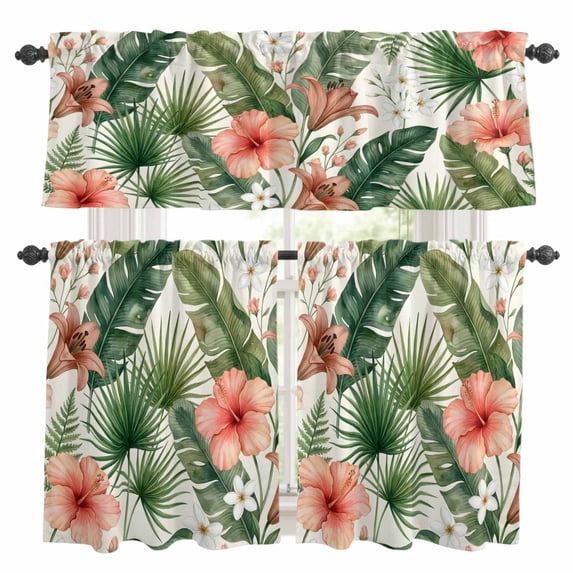 3 Piece Kitchen Curtains and Valances Set Summer Tropical Plants Cafe ...