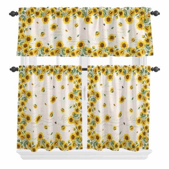 3 Piece Kitchen Curtains and Valances Set Sunflower Cafe Curtains 36 ...