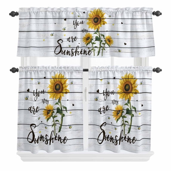 3 Piece Kitchen Curtains and Valances Set Sunflower Cafe Curtains 36 ...