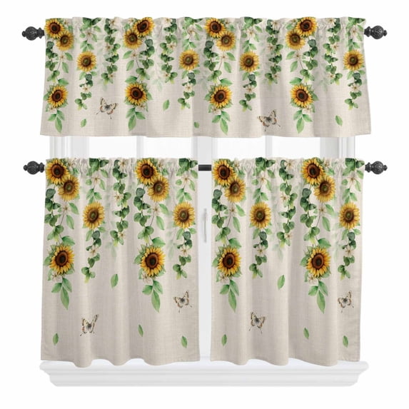 3 Piece Kitchen Curtains and Valances Set Sunflowers Butterfly Cafe ...