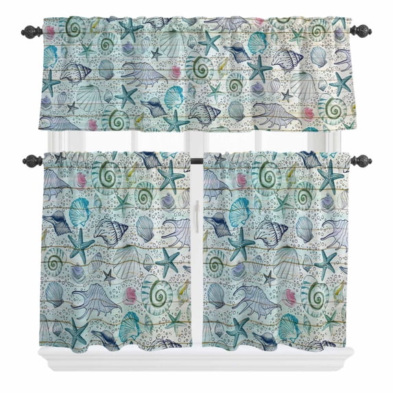 3 Piece Kitchen Curtains and Valances Set Teal Blue Coastal Cafe ...