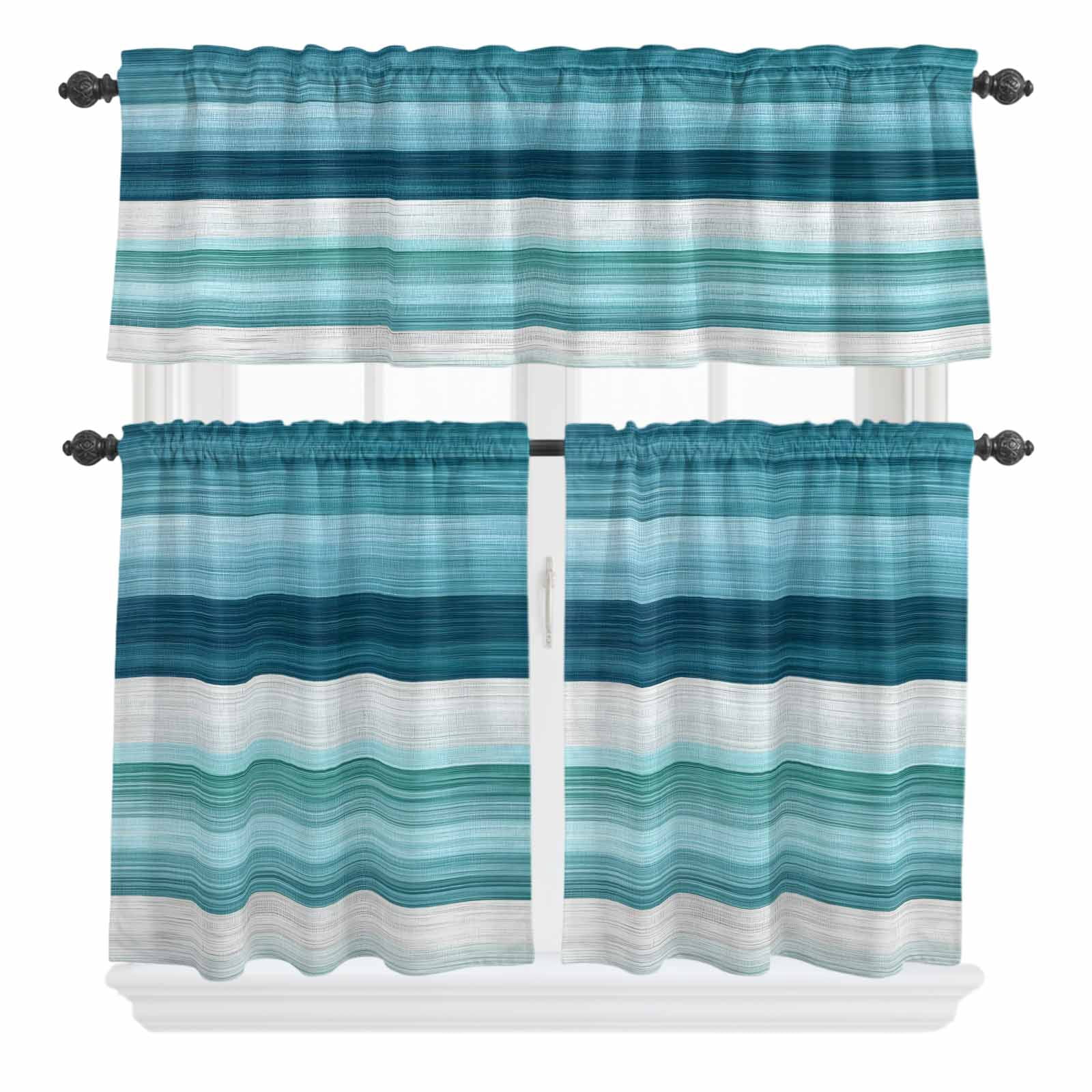 3 Piece Kitchen Curtains and Valances Set Teal Blue Green Cafe Curtains ...