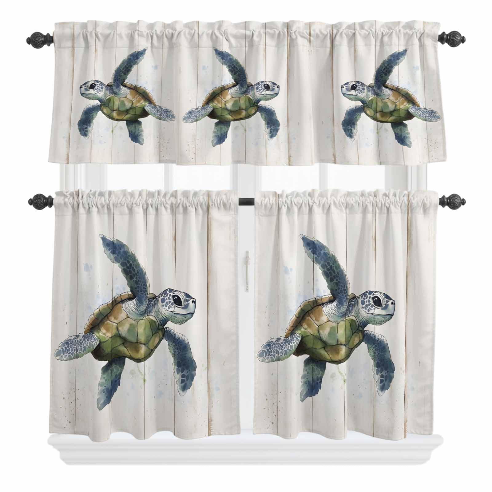 3 Piece Kitchen Curtains and Valances Set Teal Coastal Cafe Curtains 36 ...